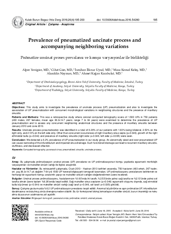 (PDF) Prevalence of pneumatized uncinate process and accompanying ...