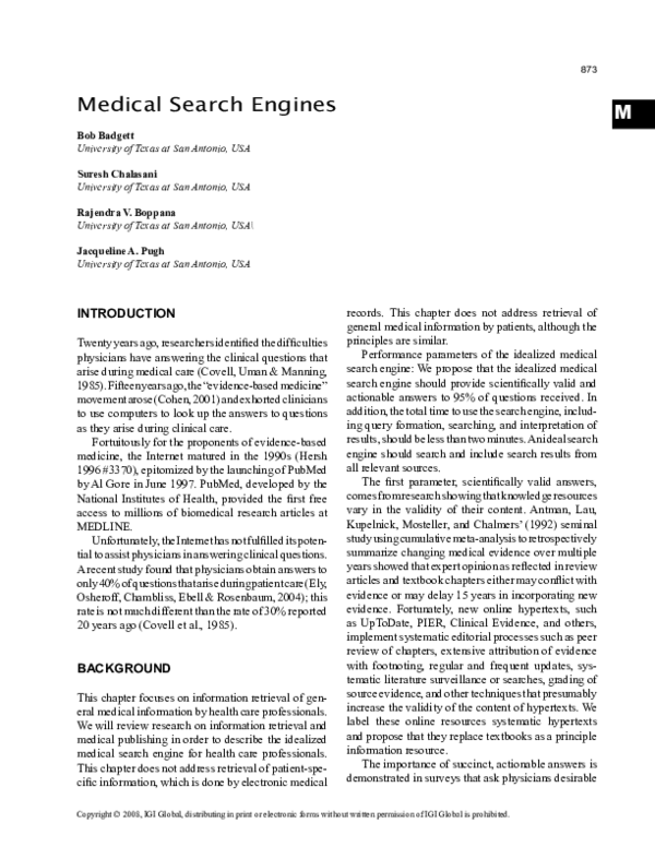 (PDF) Medical Search Engines