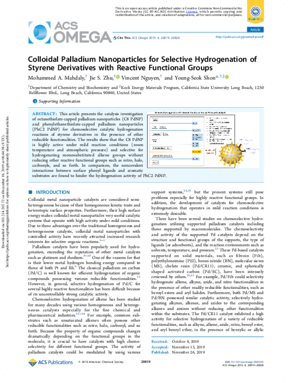 (PDF) Colloidal Palladium Nanoparticles for Selective Hydrogenation of ...