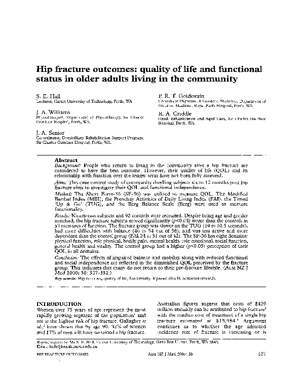 (PDF) Hip Fracture Impact on QOL in Seniors