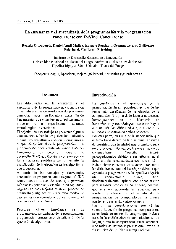(PDF) La enseñanza y el aprendizaje de la programación y la programación concurrente con DaVinci ...