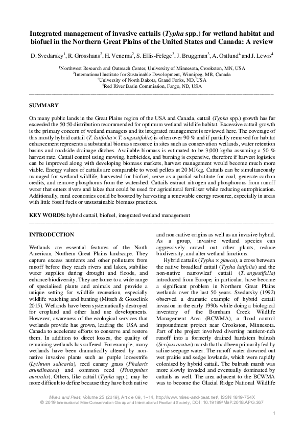 (PDF) Integrated management of invasive cattails (Typha spp.) for ...