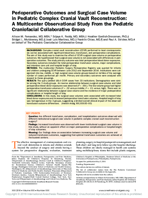 (PDF) Perioperative Outcomes and Surgical Case Volume in Pediatric ...