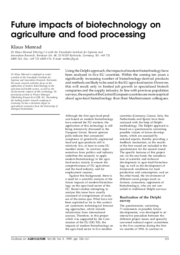 (PDF) Future Impacts of Biotechnology on Agriculture, Food Production ...