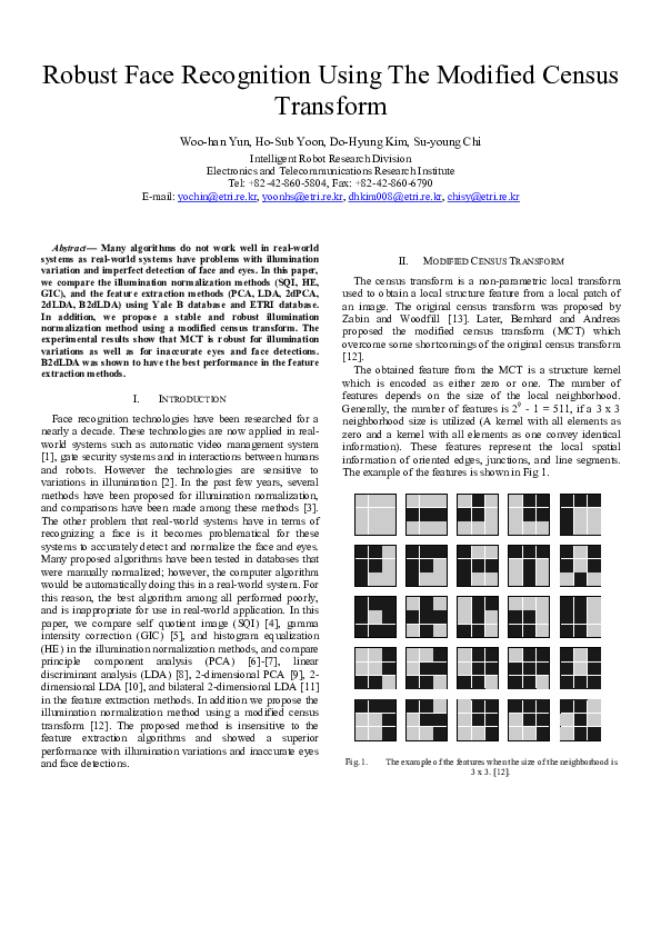 (PDF) Robust face recognition using the modified census transform
