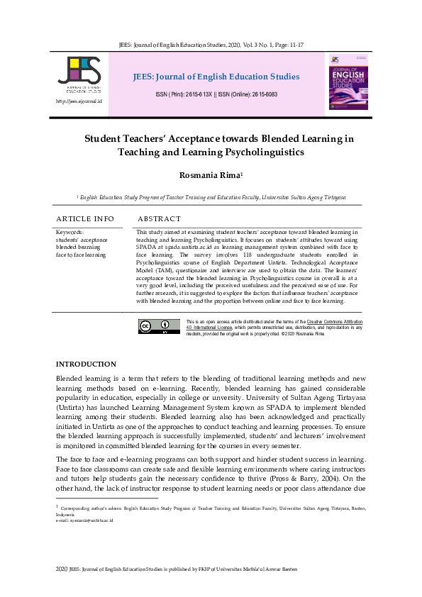 (PDF) Student Teachers’ Acceptance towards Blended Learning in Teaching and Learning ...