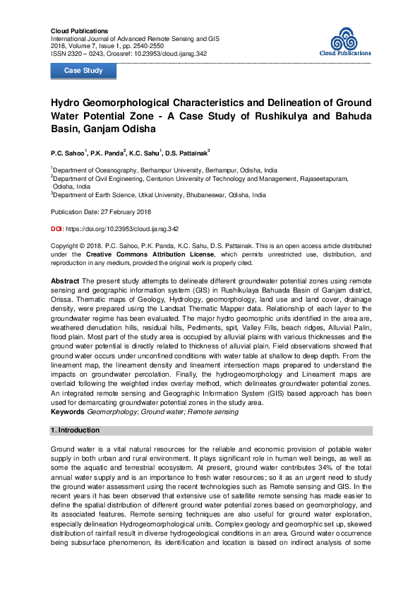 (PDF) Hydro Geomorphological Characteristics and Delineation of Ground ...
