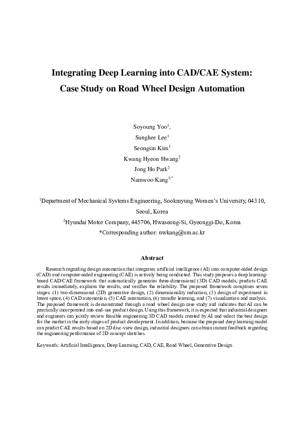 (PDF) Integrating Deep Learning into CAD/CAE System: Case Study on Road Wheel Design Automation
