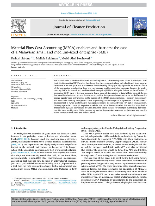 (PDF) Material Flow Cost Accounting (MFCA) enablers and barriers: the ...