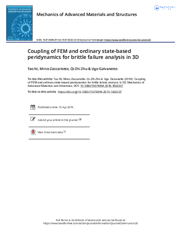 (PDF) Coupling of FEM and ordinary state-based peridynamics for brittle failure analysis in 3D