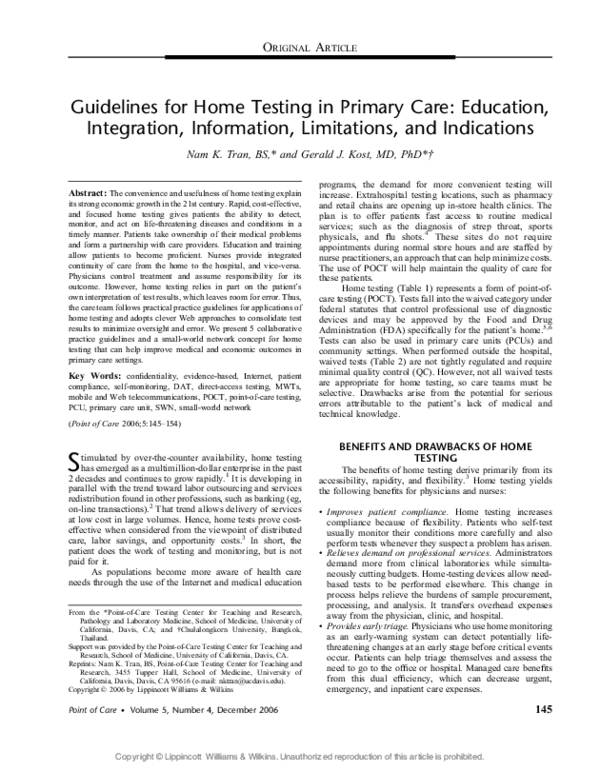 Guidelines for Home Testing in Primary Care