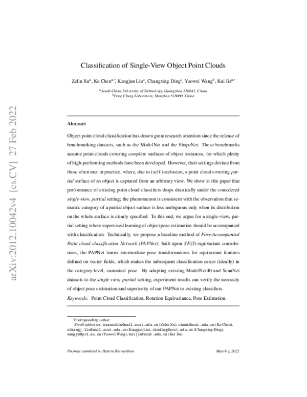 (PDF) Classification of Single-View Object Point Clouds