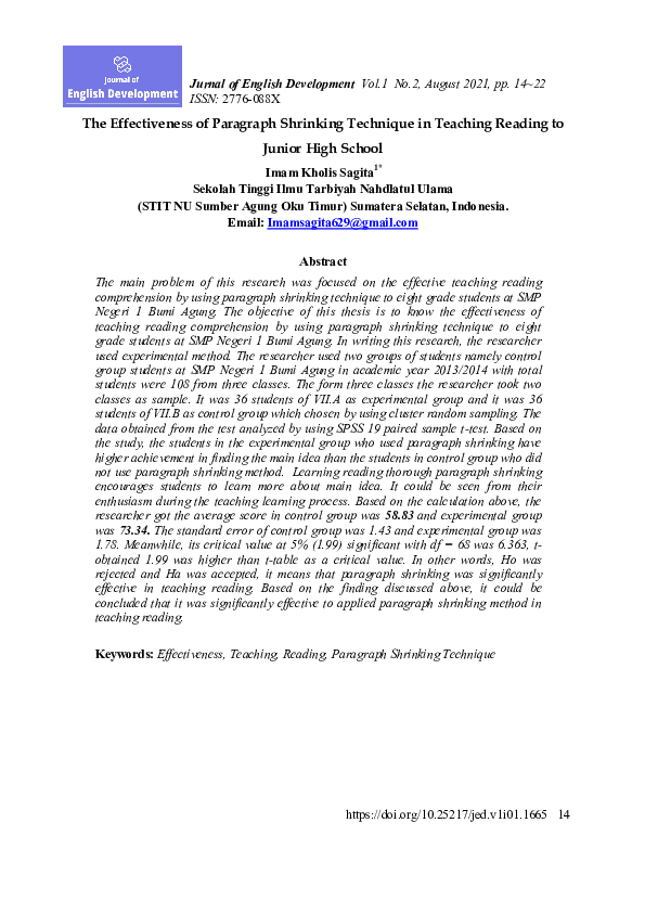 (PDF) The Effectiveness of Paragraph Shrinking Technique in Teaching ...