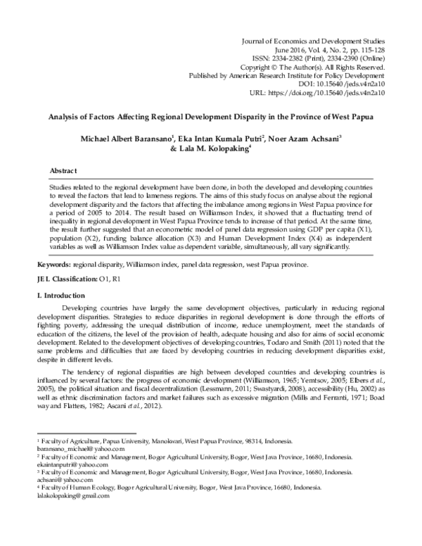 (PDF) Analysis of Factors Affecting Regional Development Disparity in ...