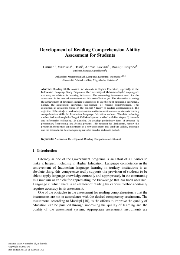 (PDF) Development of Reading Comprehension Ability Assessment for Students