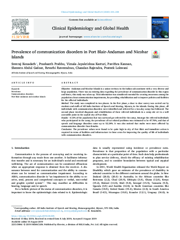 (PDF) Prevalence of communication disorders in Port Blair-Andaman and ...