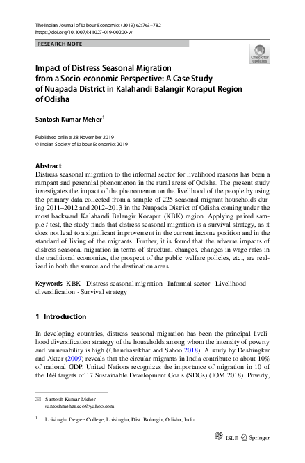 (PDF) Impact of Distress Seasonal Migration from a Socio-economic ...