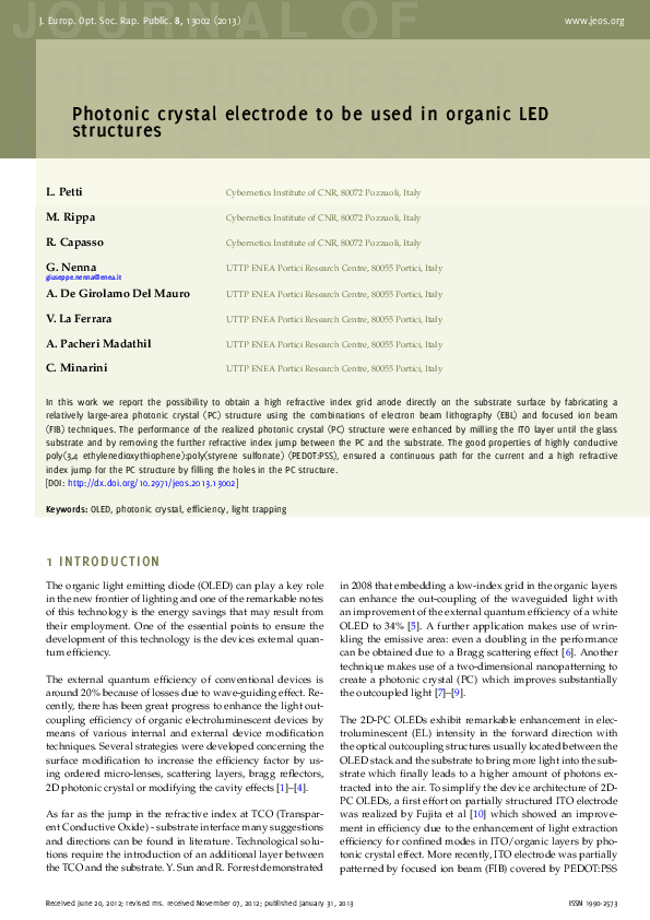 (PDF) Photonic crystal electrode to be used in organic LED structures