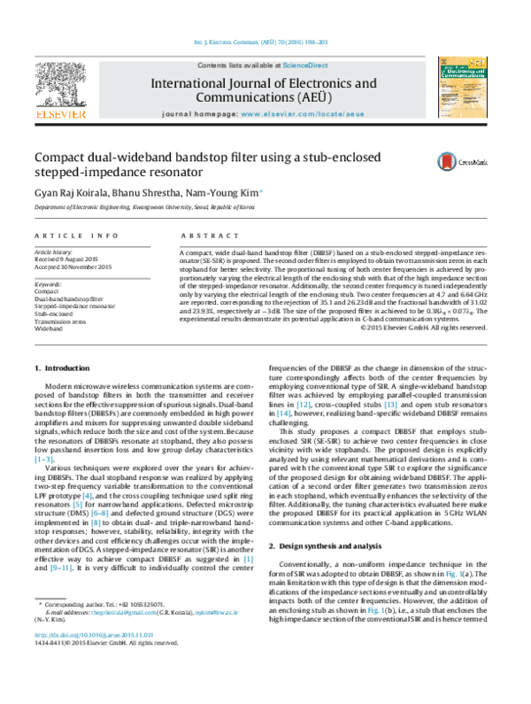 Pdf Compact Dual Wideband Bandstop Filter Using A Stub Enclosed Stepped Impedance Resonator
