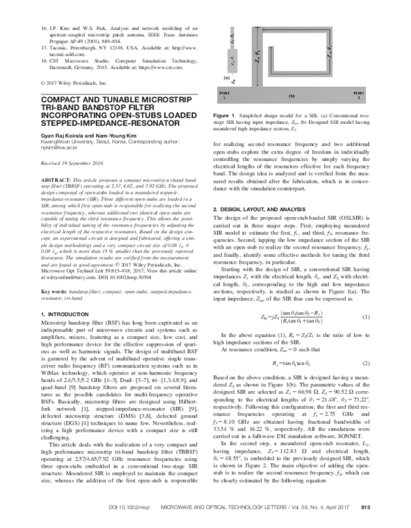 (PDF) Compact and tunable microstrip tri-band bandstop filter ...