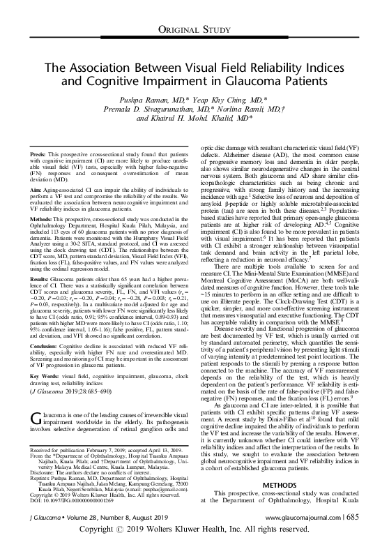 (PDF) The Association between Visual Field Reliability Indices and ...