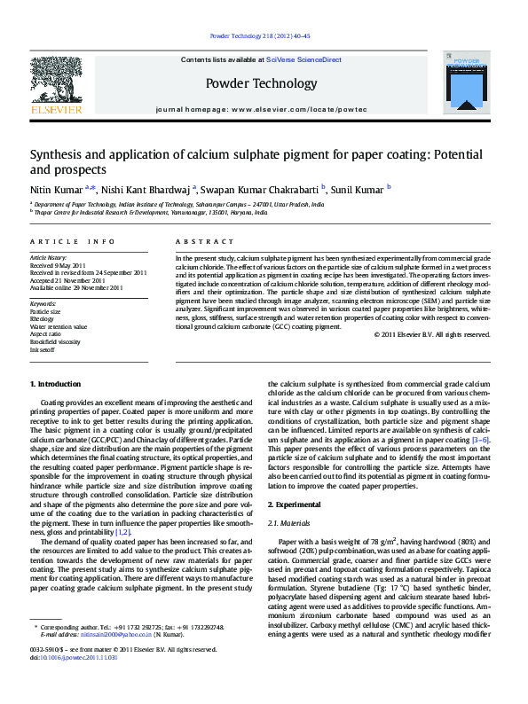 (PDF) Synthesis and application of calcium sulphate pigment for paper ...