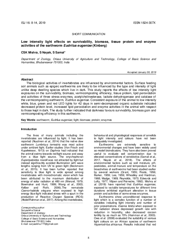 (PDF) Low intensity light effects on survivability, biomass, tissue ...