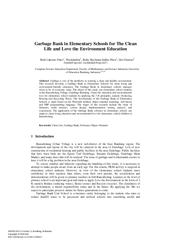 (PDF) Garbage Bank in Elementary Schools for The Clean Life and Love ...