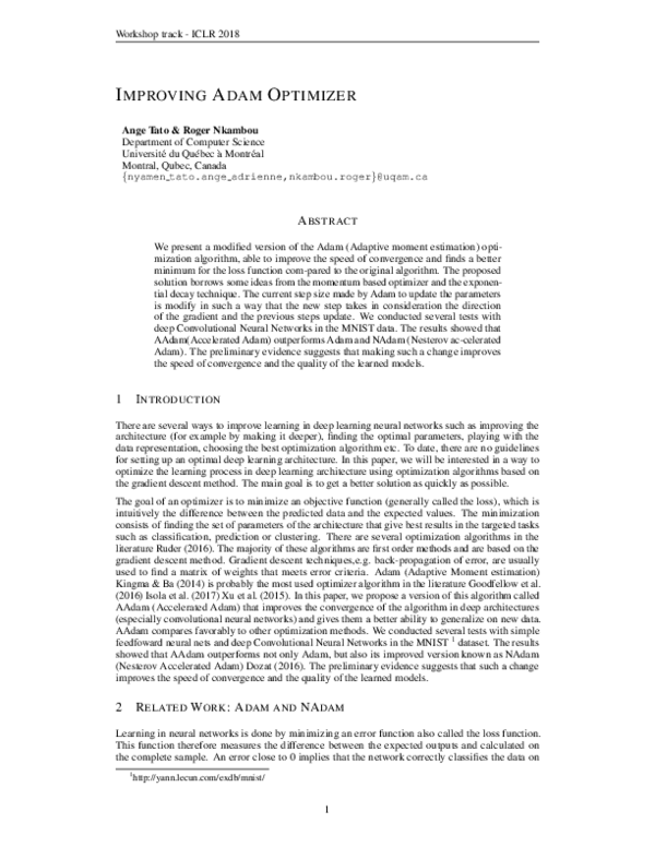 (PDF) Improving Adam Optimizer