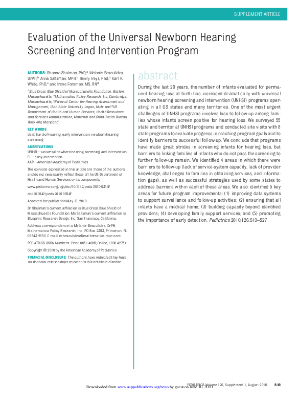 (PDF) Evaluation of the Universal Newborn Hearing Screening and ...