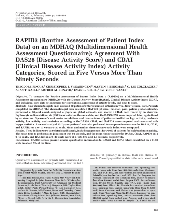 (PDF) RAPID3 (Routine Assessment of Patient Index Data) on an MDHAQ ...