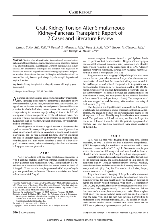(PDF) Graft Kidney Torsion After Simultaneous Kidney-Pancreas Transplant: Report of 2 Cases and ...