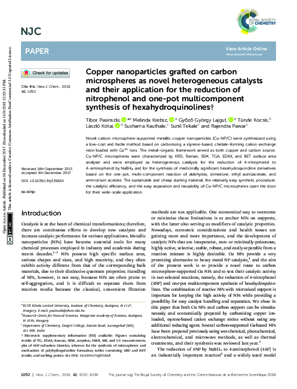 (PDF) Copper nanoparticles grafted on carbon microspheres as novel ...