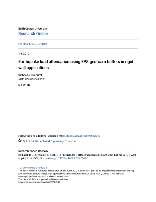 (PDF) Earthquake Load Attenuation Using EPS Geofoam Buffers in Rigid ...