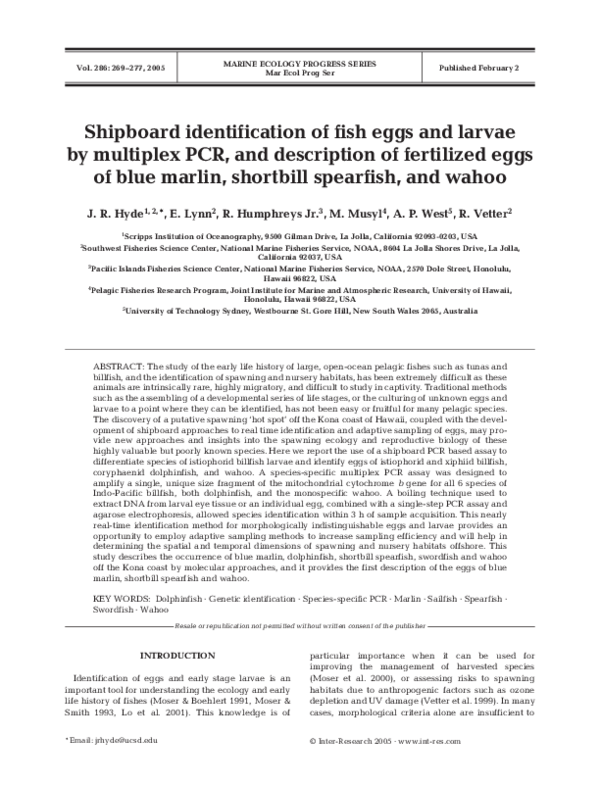 (PDF) Shipboard identification of fish eggs and larvae by multiplex PCR ...