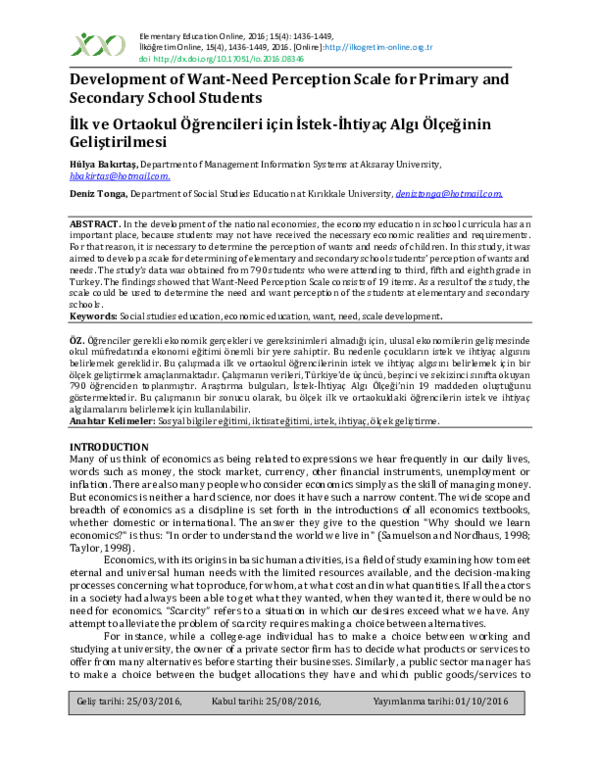 (PDF) Development of Want-Need Perception Scale (WNPS) for Primary and ...