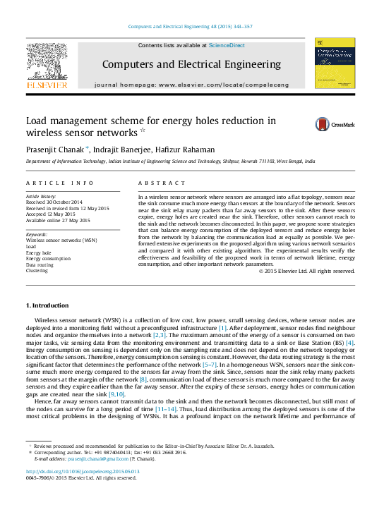 (PDF) Load management scheme for energy holes reduction in wireless sensor networks