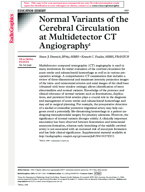 (PDF) Normal Variants of the Cerebral Circulation at Multidetector CT ...