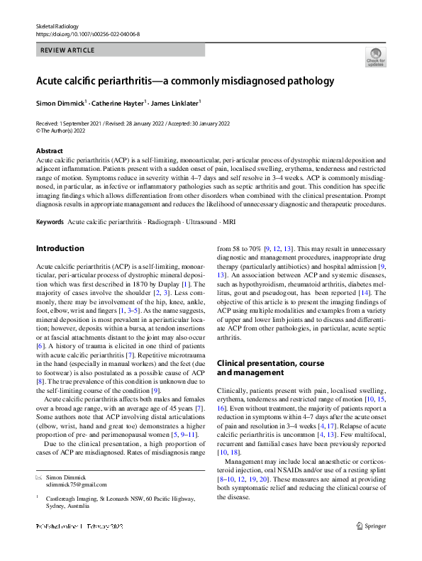 (PDF) Acute calcific periarthritis—a commonly misdiagnosed pathology