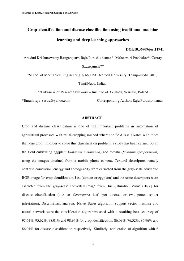 (PDF) Crop identification and disease classification using traditional ...