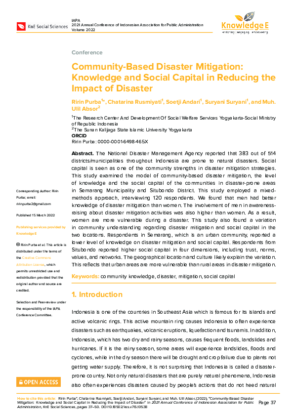 (PDF) Community-Based Disaster Mitigation: Knowledge and Social Capital ...