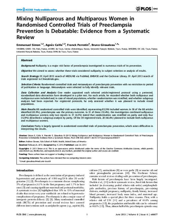 (PDF) Mixing Nulliparous and Multiparous Women in Randomised Controlled ...