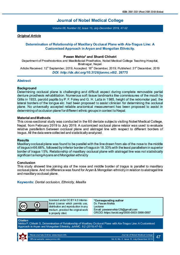 (PDF) Determination of Relationship of Maxillary Occlusal Plane with ...