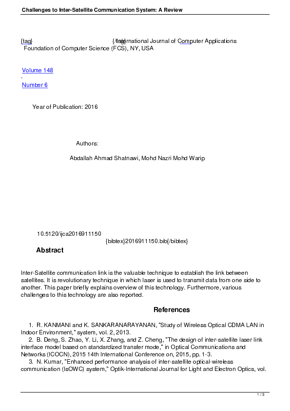 Pdf Challenges To Inter Satellite Communication System A Review