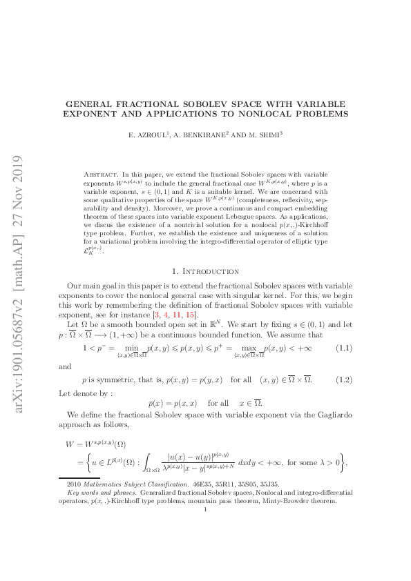 (PDF) General fractional Sobolev space with variable exponent and applications to nonlocal problems