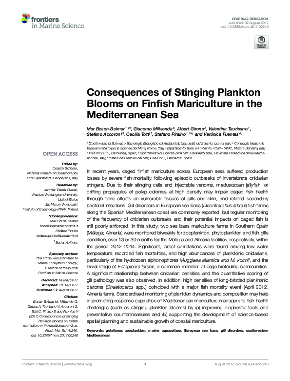 (PDF) Consequences of Stinging Plankton Blooms on Finfish Mariculture ...