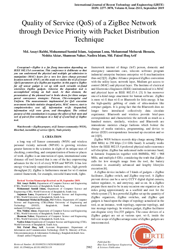 (PDF) Quality of Service (QoS) of a ZigBee Network through Device Priority with Packet ...