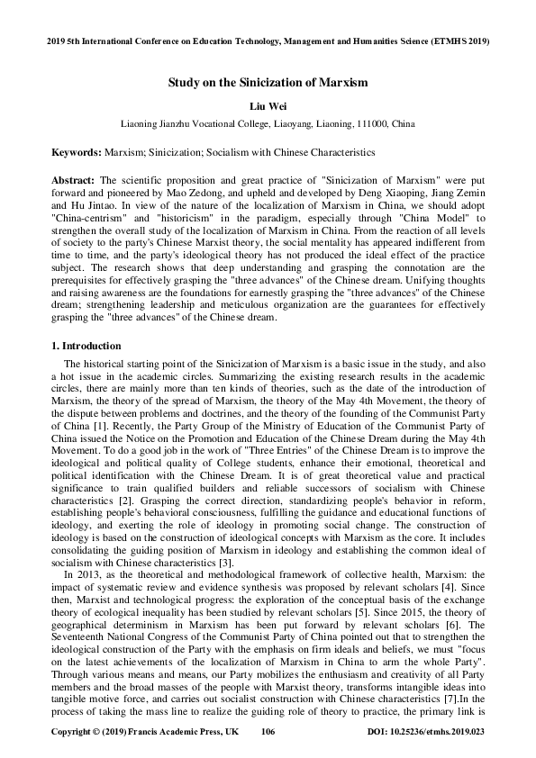 (PDF) Study on the Sinicization of Marxism