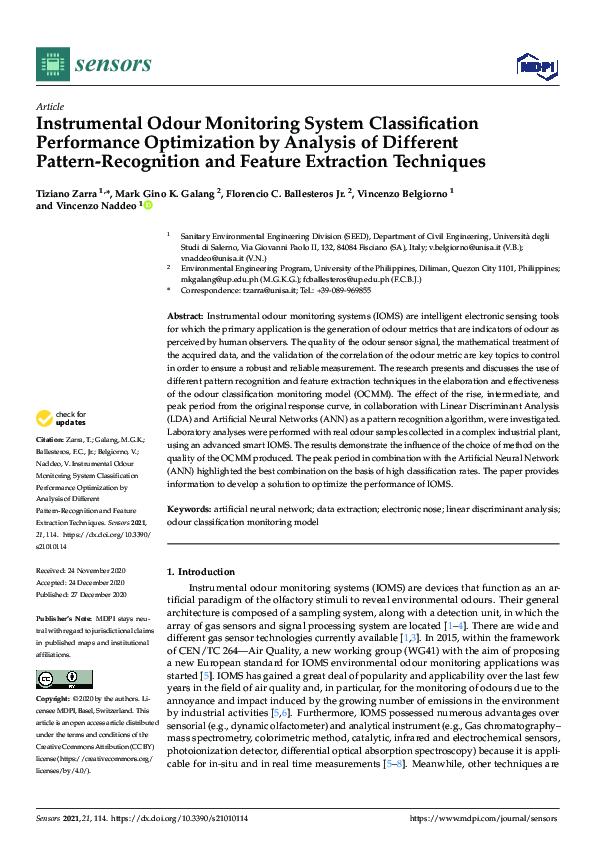 (PDF) Instrumental Odour Monitoring System Classification Performance Optimization by Analysis ...
