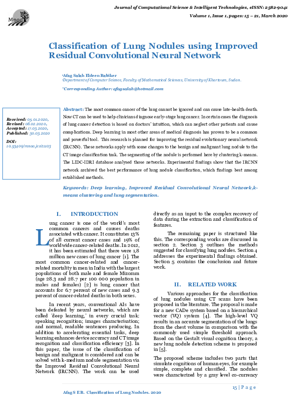 Pdf Classification Of Lung Nodules Using Improved Residual